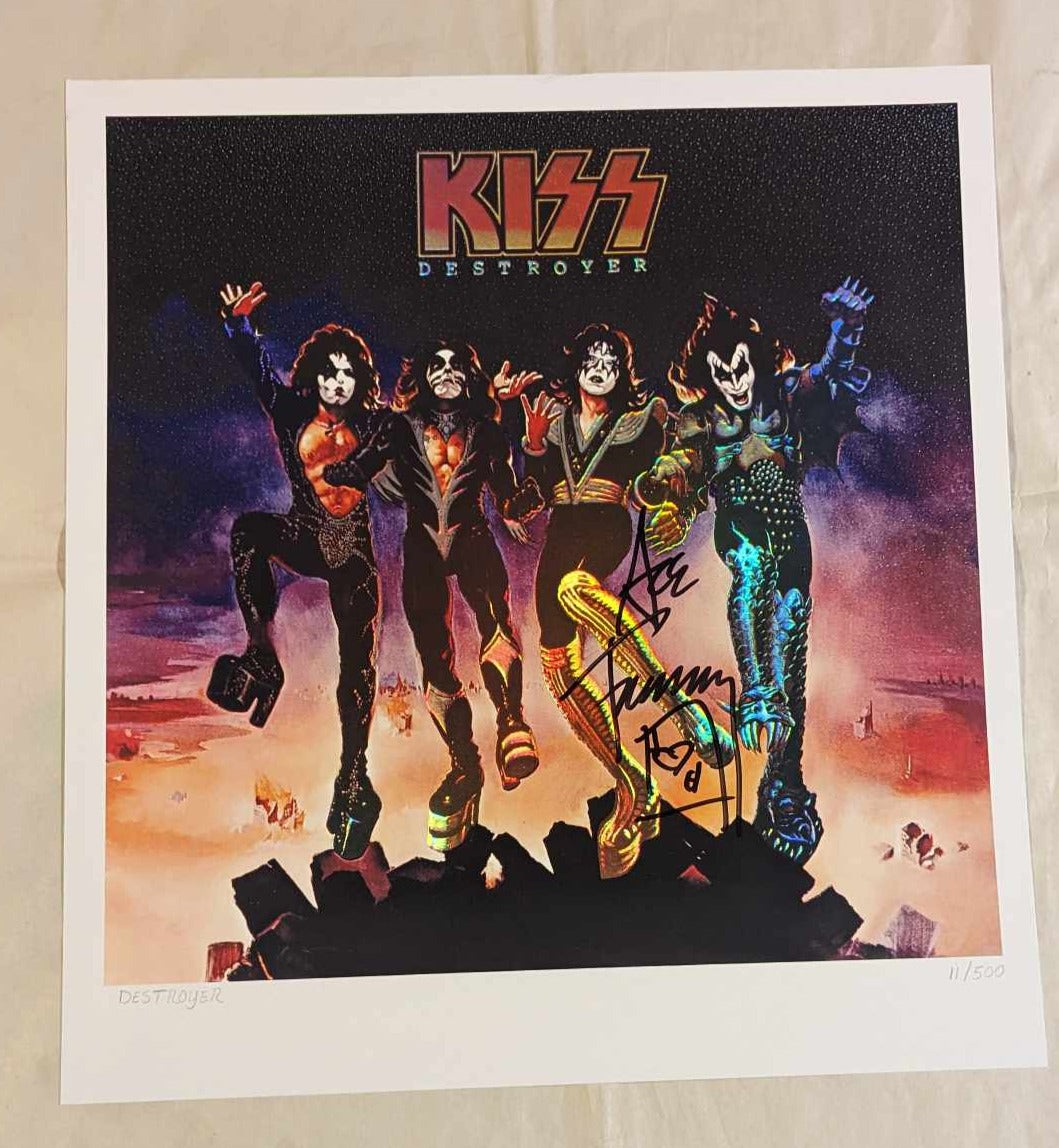 KISSONLINE KISS ACE FREHLEY Signed DESTROYER LITHO POSTER KOL EX Autog ...