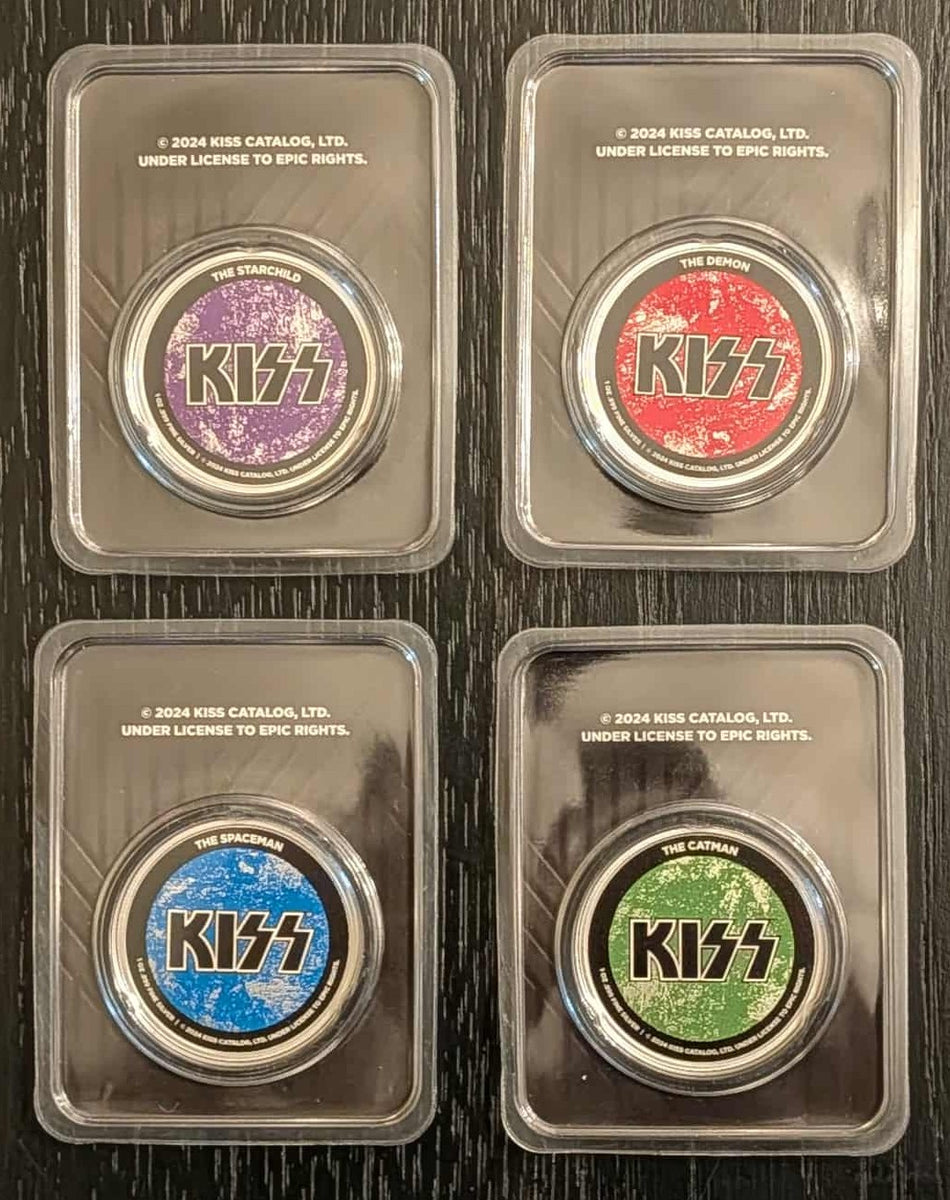 KISS SET of 4 SOLO Faces 1oz .999 Silver Coins TEP EPIC 2024 – KISS Haven